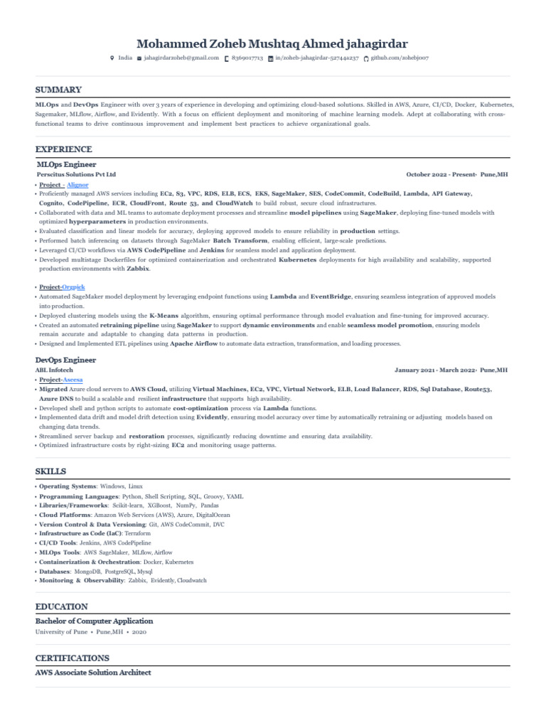 MLOps & DevOps Engineer Resume | PDF | Amazon Web Services | Cloud ...