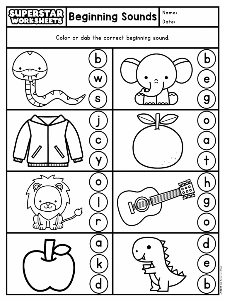 Beginning Sounds Colorand Dab 2 BW | PDF