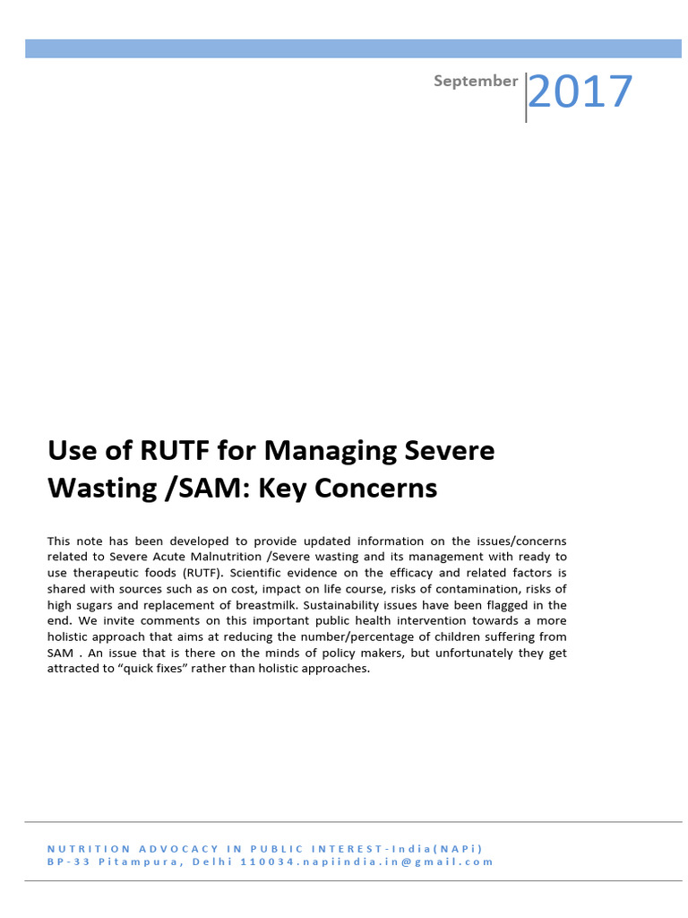 Use-of-RUTF-for-Managing-Severe-Wasting-SAM-Key-Concern | PDF ...