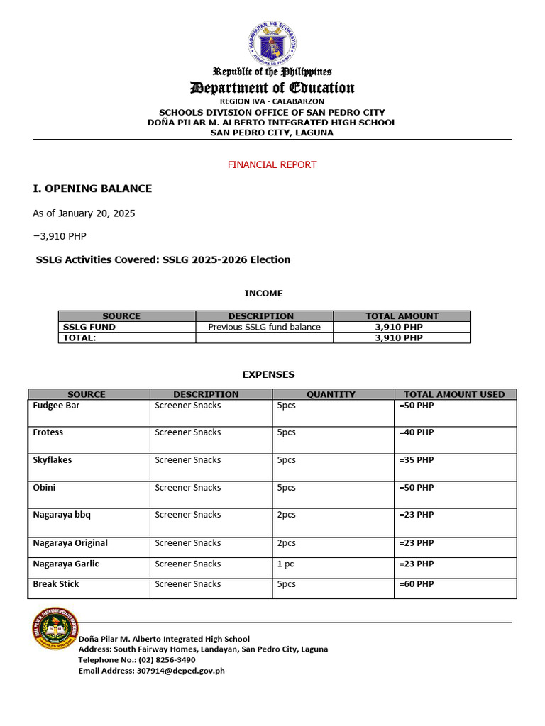 SSLG Financial Report 2025-2026 | PDF