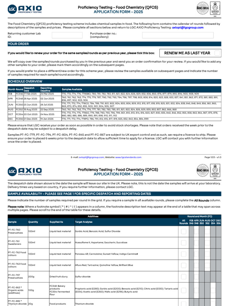 LGC AXIO QFCS Application Form 2025 | PDF | Fat | Dietary Fiber