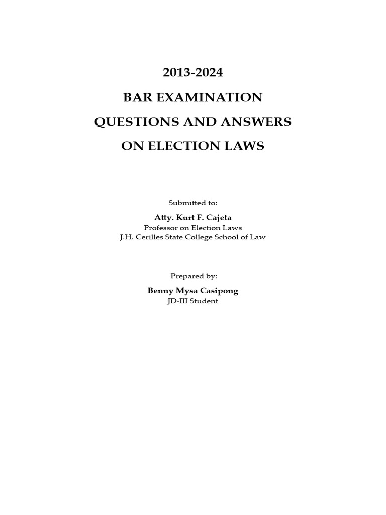 2024 Bar Exam Q&A on Election Laws | PDF | Impeachment | Pardon