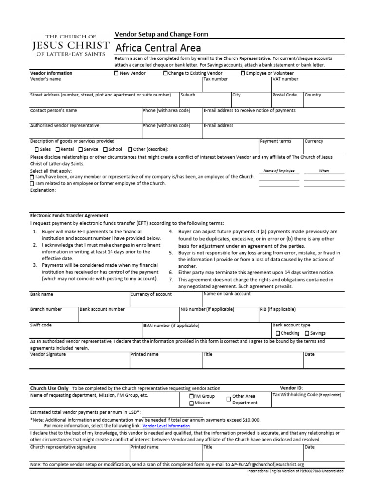 Vendor Setup and Change Form Guide | PDF | Cheque | Banks
