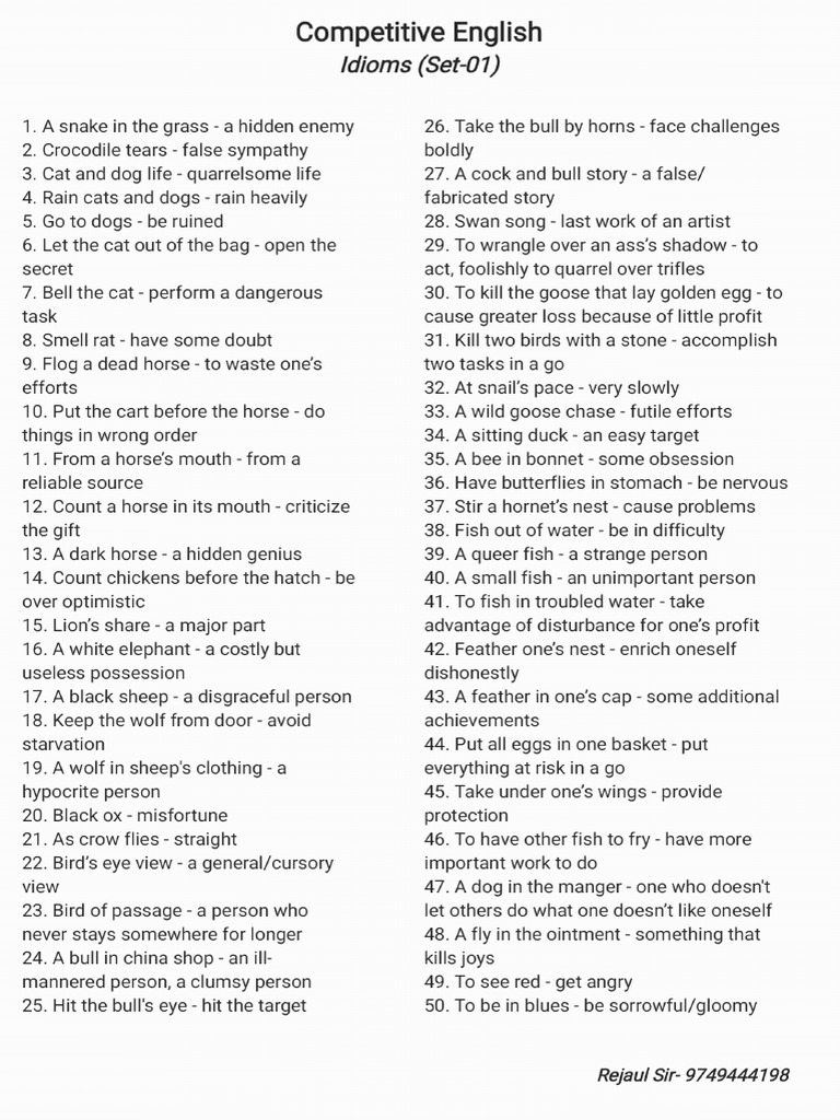 IDIOMS With Meaning - 230810 - 125527 | PDF