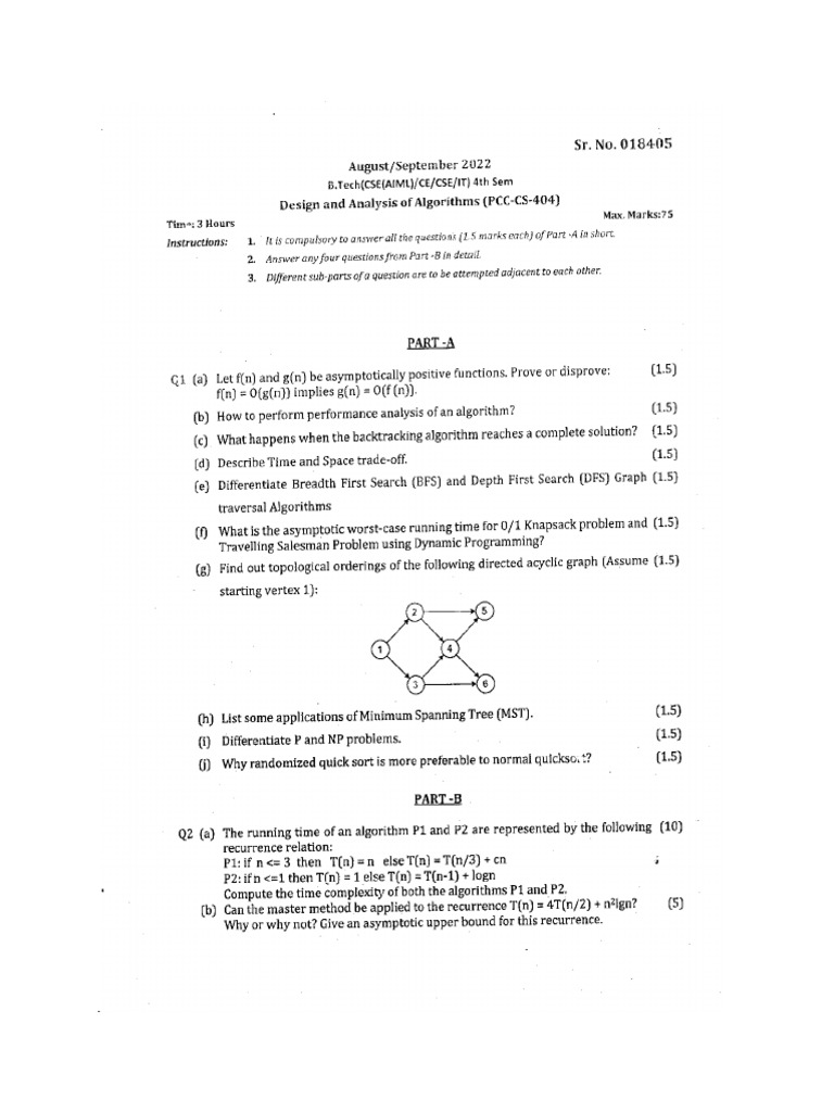 Design and Analysis of Algorithms 301404 | PDF