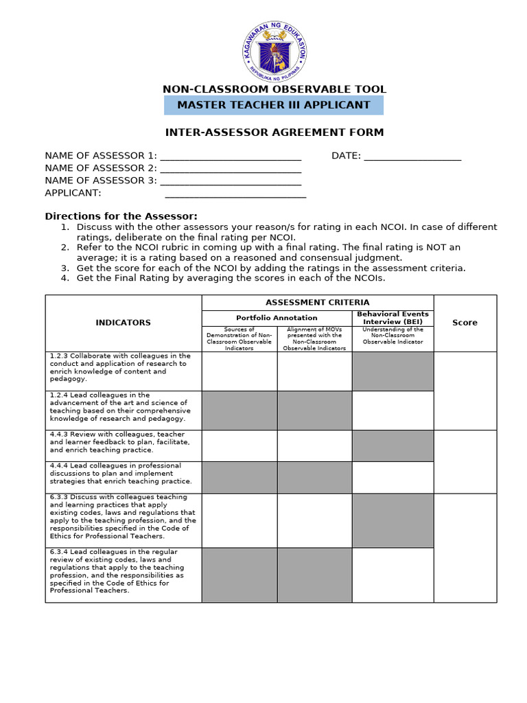 MTIII NCOI Agreement Form | PDF | Teachers | Pedagogy
