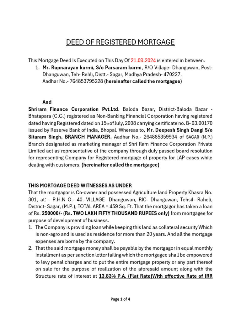 Registered Mortgage Deed for Land Loan | PDF | Mortgage Law | Arbitration