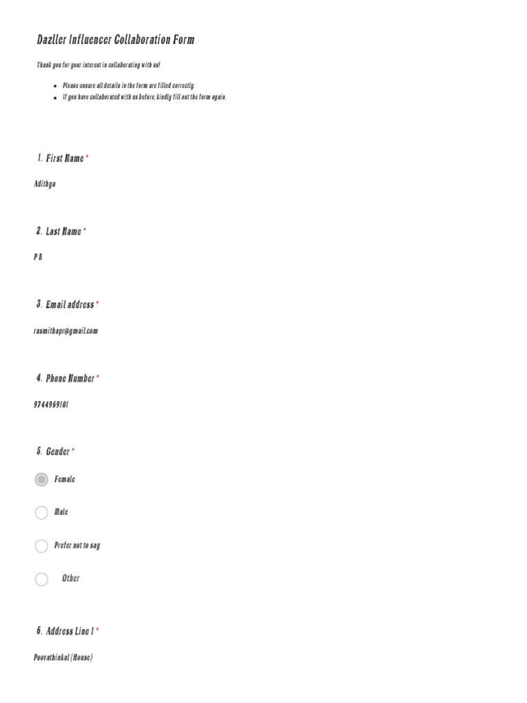 Dazller Influencer Collaboration Form | PDF