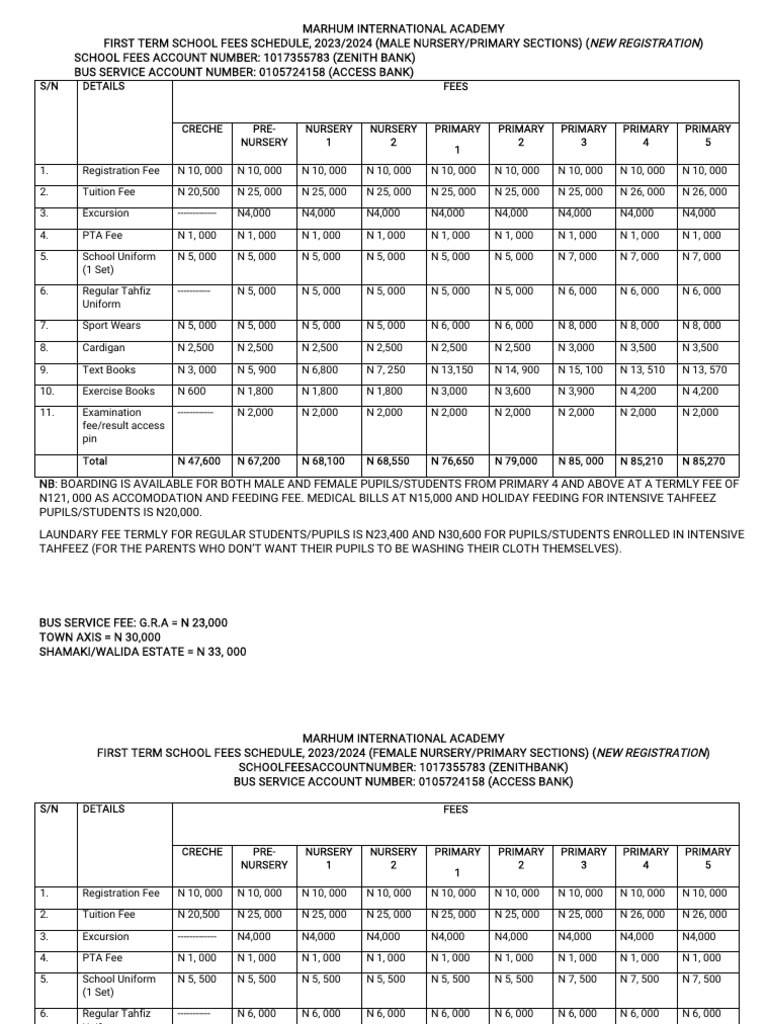 First Term Payment Schedule (Primary) 2023-2024 | PDF