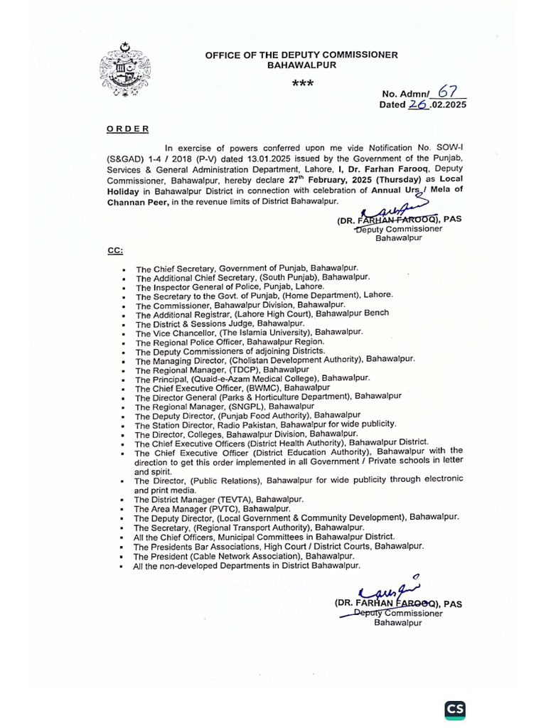 Local Holiday Channan Peer 2025 | PDF