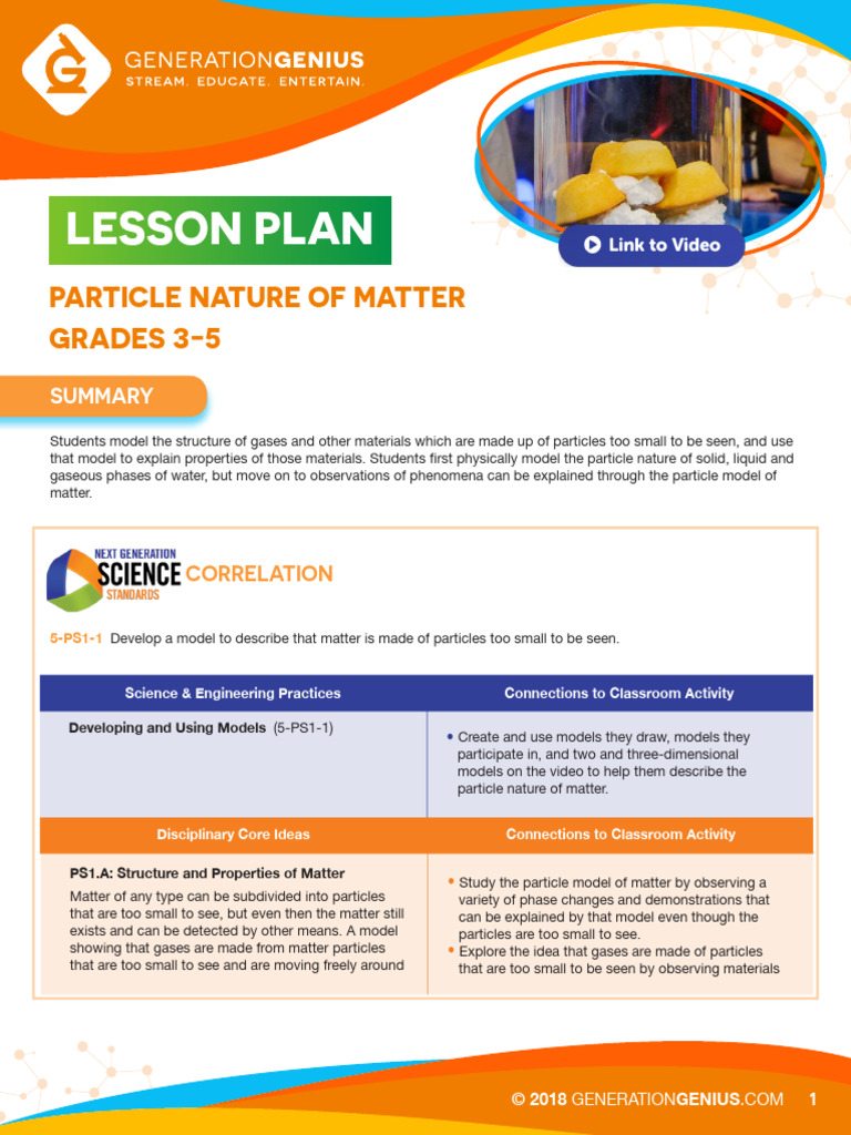 Particle Model of Matter Lesson Plan GG | PDF | Gases | Matter