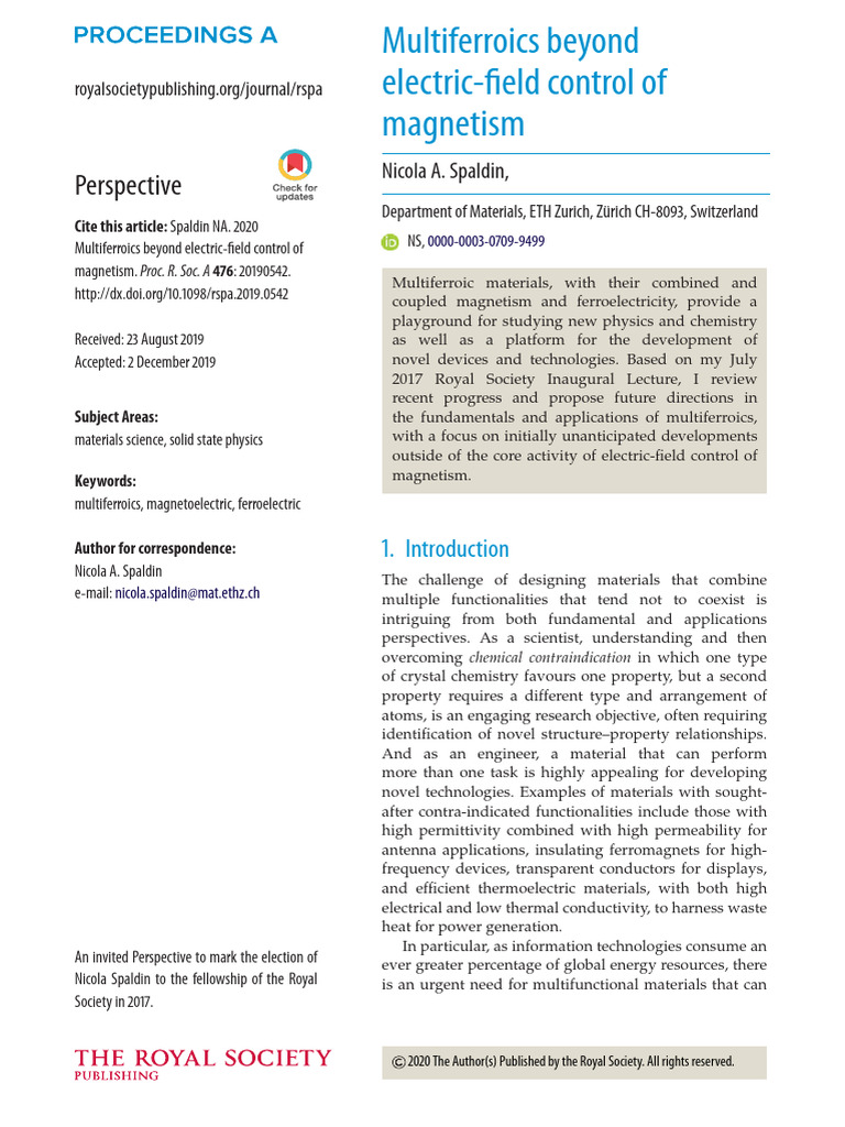 Spaldin 2020 Multiferroics Beyond Electric Field Control of Magnetism ...