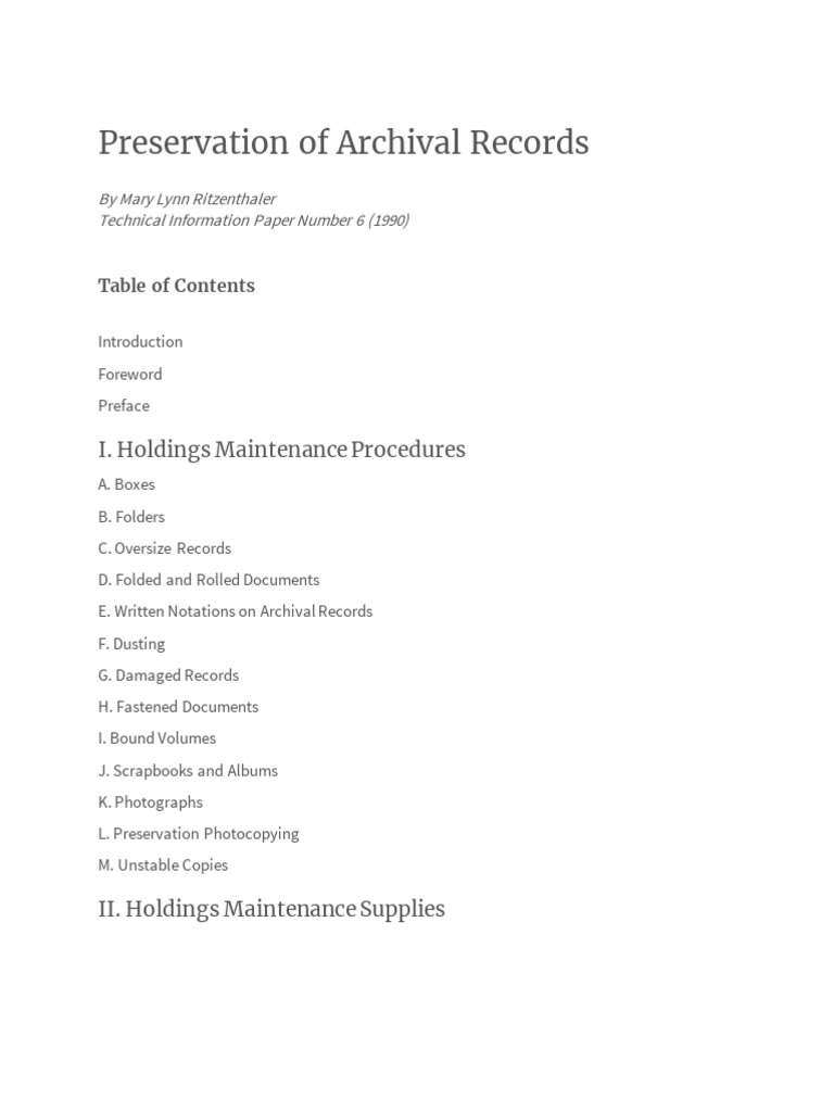 Preservation of Archival Records | PDF | Photograph