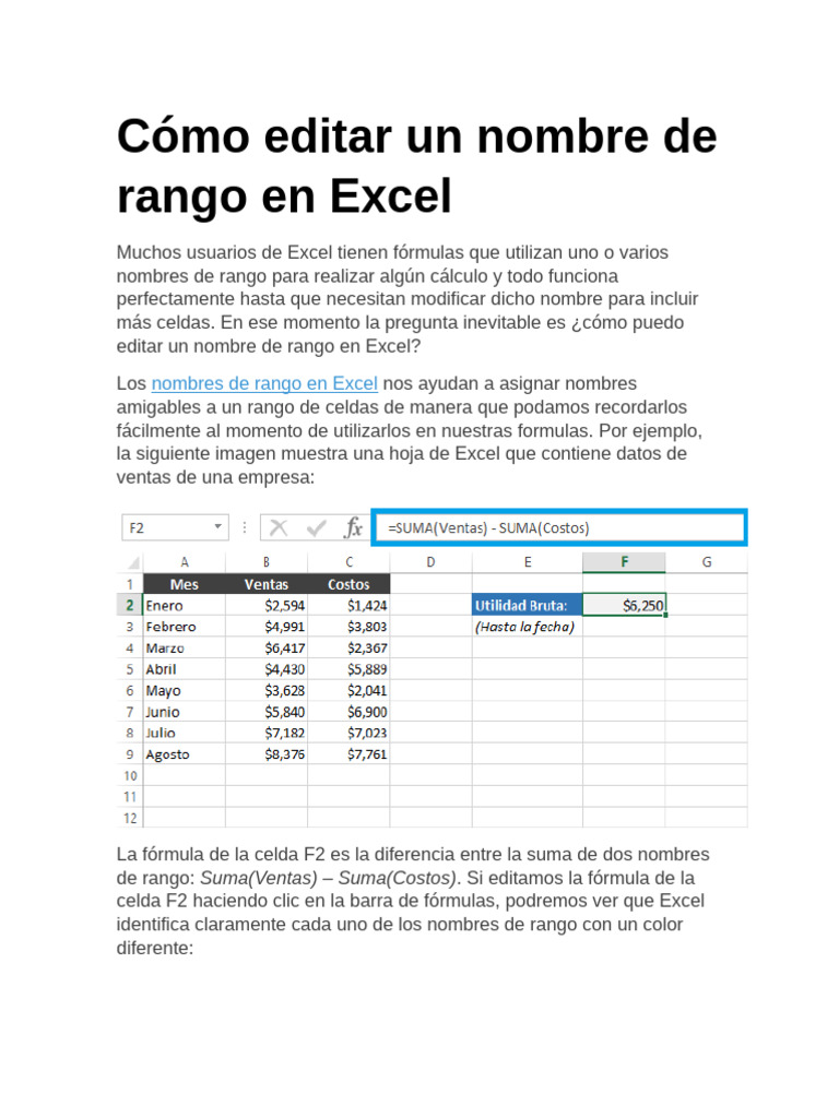 Cómo Editar Un Nombre de Rango en Excel | PDF | Microsoft Excel | Ventana (informática)
