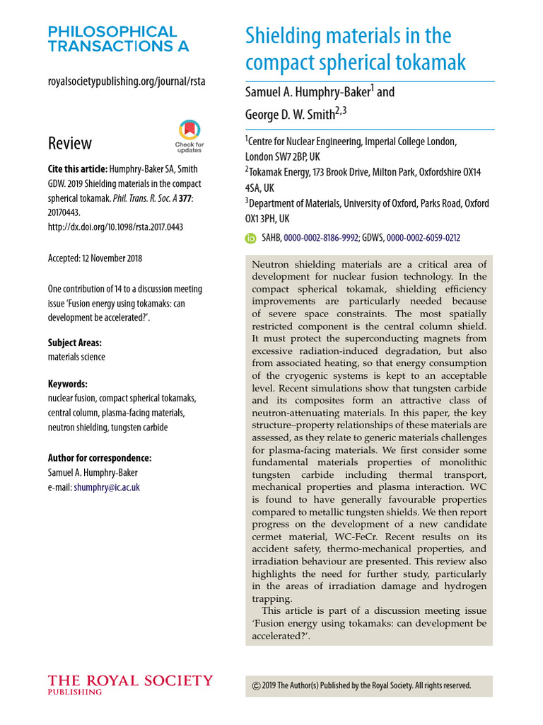 Humphry Baker Smith 2019 Shielding Materials in The Compact Spherical ...