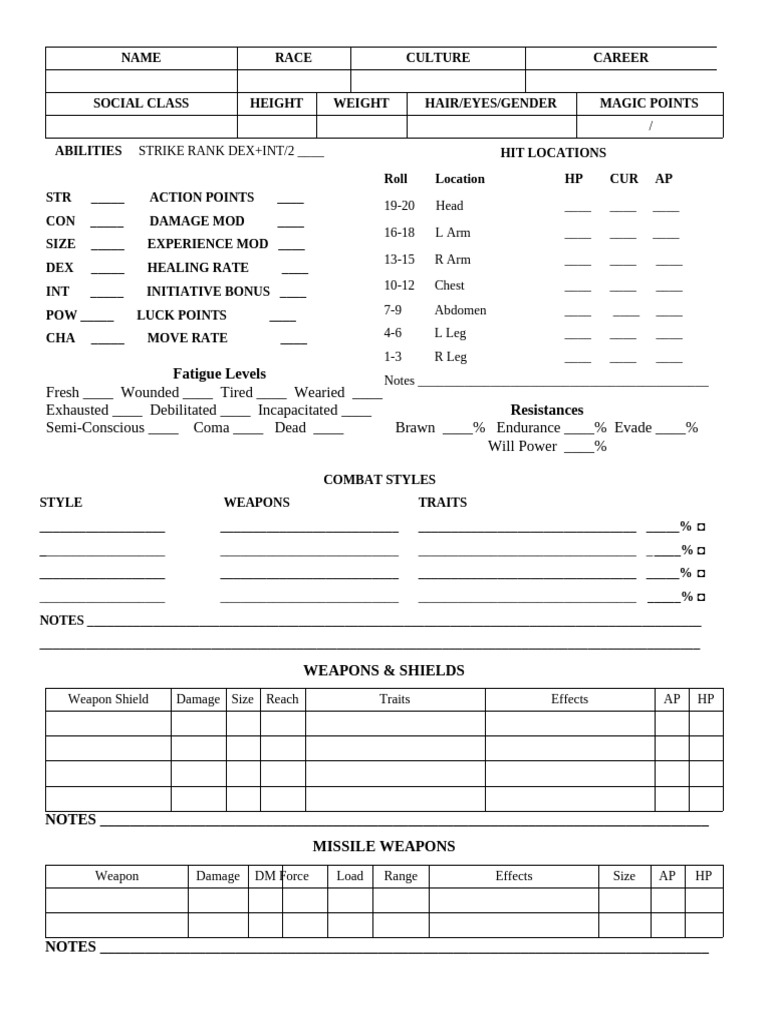 Mythras Character Sheet 2 | PDF