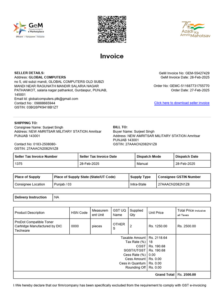 eGhvUHF0WjJreGx0OVFleTFiYTFodz09 Invoice | PDF | Invoice | Taxes