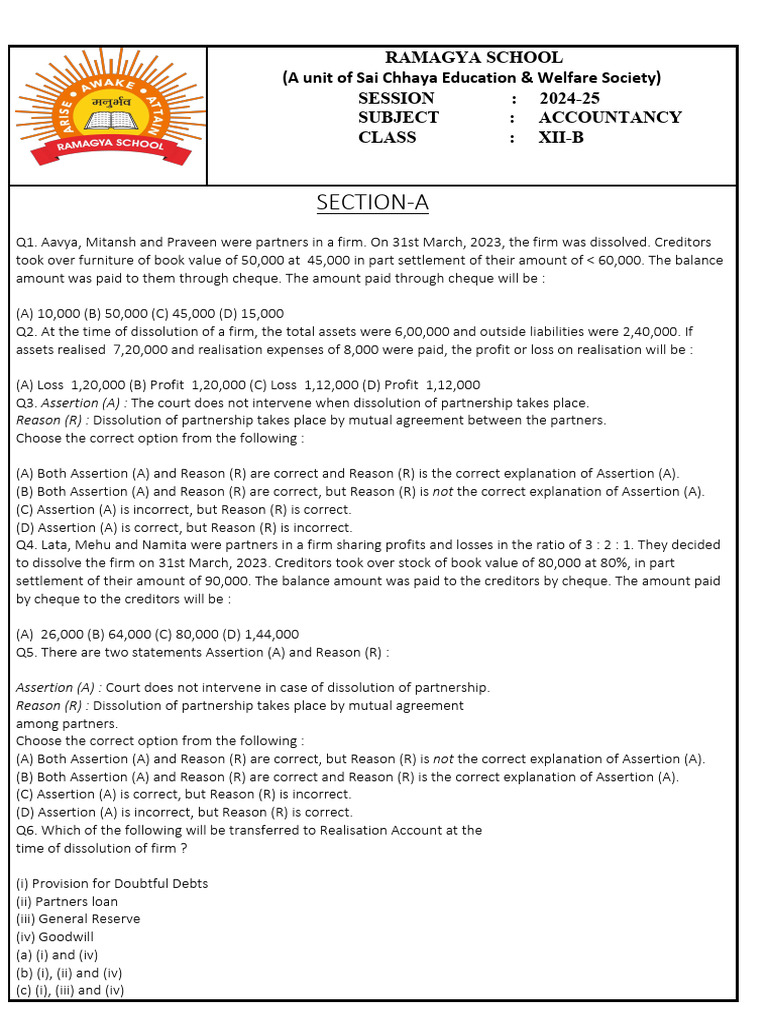 Class XII-B Accountancy Exam 2024-25 | PDF