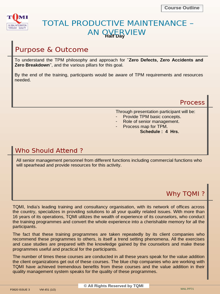 Total Productive Maintenance Info Sheet | PDF | Methodology | Business