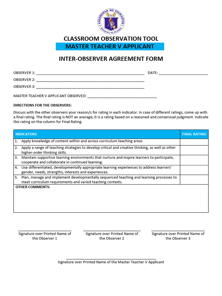 COT Inter-Observer Master Teacher V | PDF