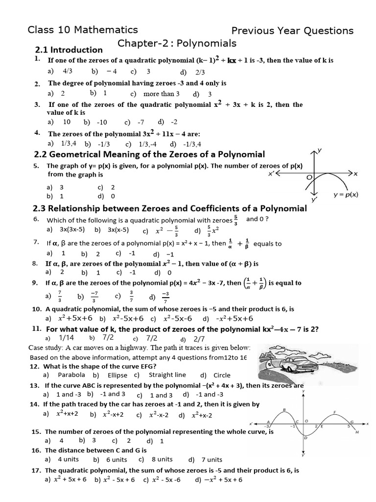 Chapter 2 Polynomials Questions | PDF | Zero Of A Function | Polynomial
