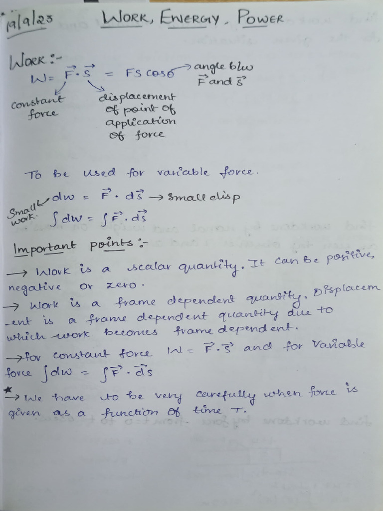 Work Energy Power Notes | PDF