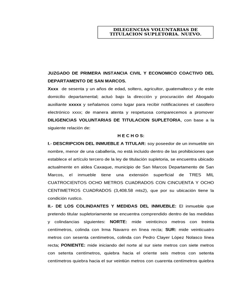 Titulación Supletoria de Inmueble | PDF | Posesión (Ley) | Propiedad