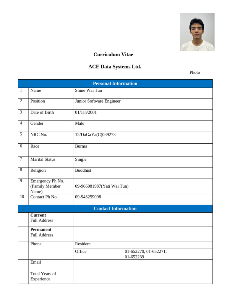 Personal Document (Shine Wai Tun) | PDF