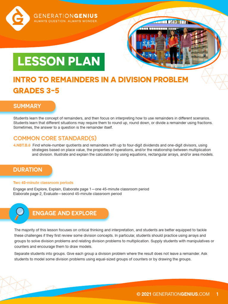 GG - Intro To Remainders in A Division Problem - LP | PDF | Division ...
