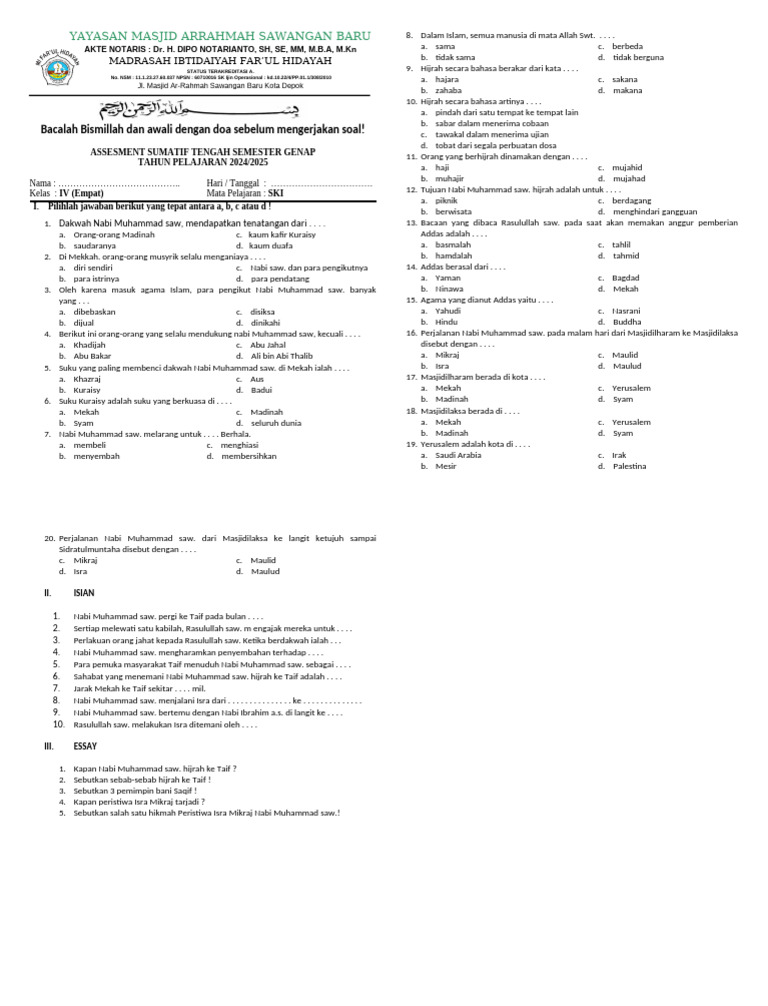 Soal STS SKI Kls 4 SMT 2 | PDF