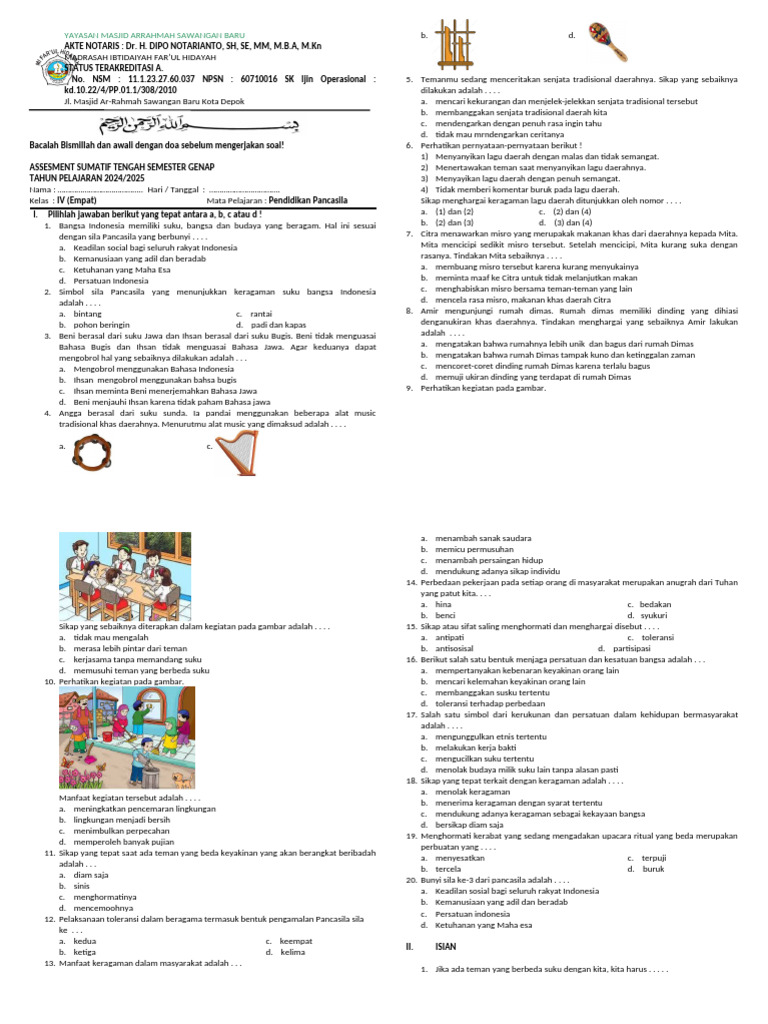 Soal STS PP Kls 4 SMT 2 | PDF