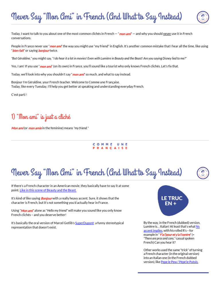 Avoid "Mon Ami" in French Conversations | PDF