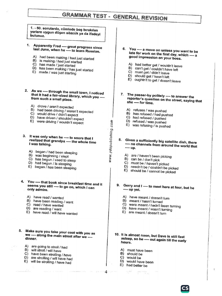 Grammar Revision 100 Questions | PDF