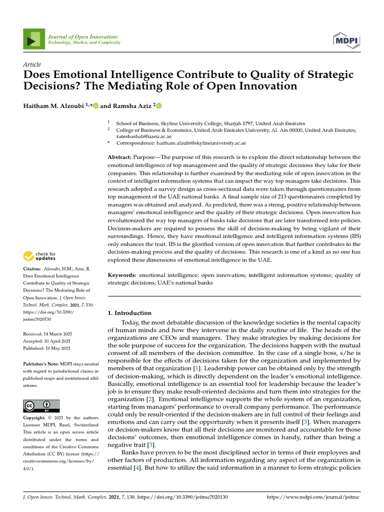 Joitmc 7020130 | PDF | Decision Making | Emotional Intelligence