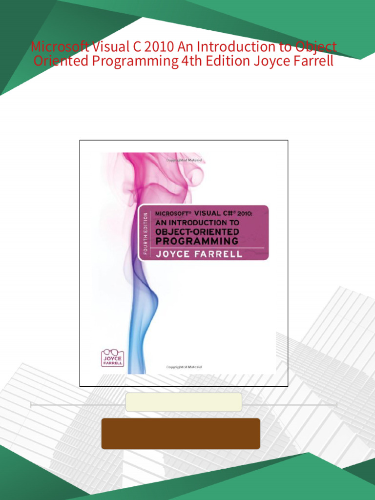 Microsoft Visual C 2010 An Introduction To Object Oriented Programming