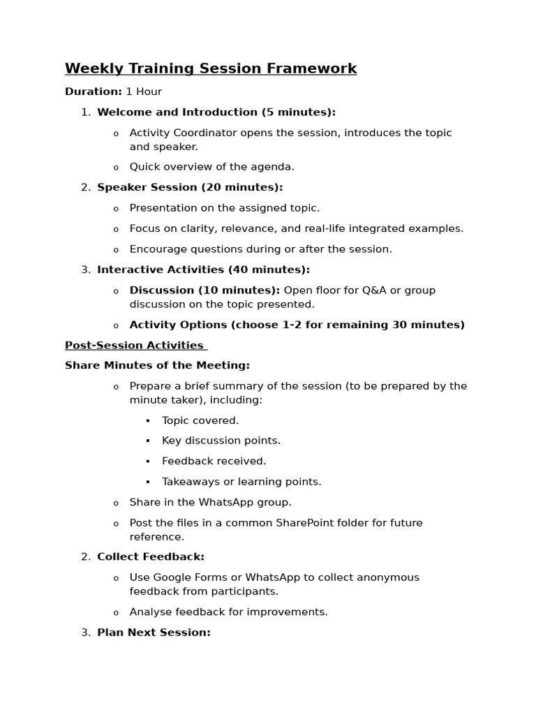 Training Sessions Framework Summary | PDF | Audit | Taxes