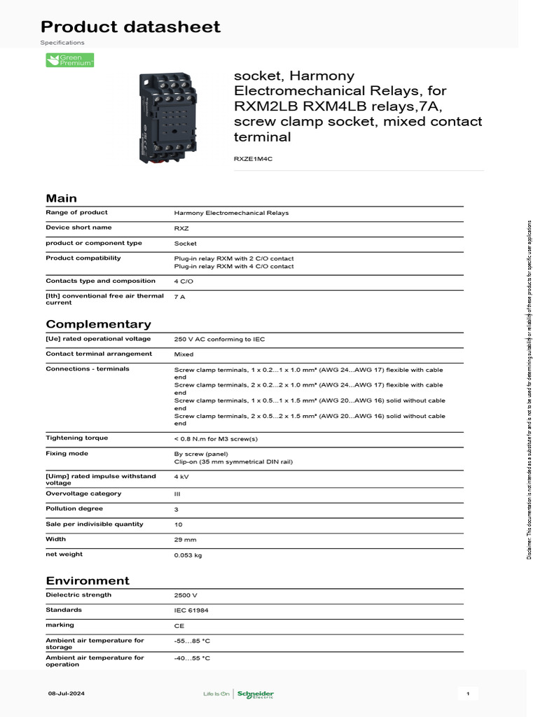 Schneider Electric Harmony-Electromechanical-Relays RXZE1M4C | PDF | Electrical Connector | Relay
