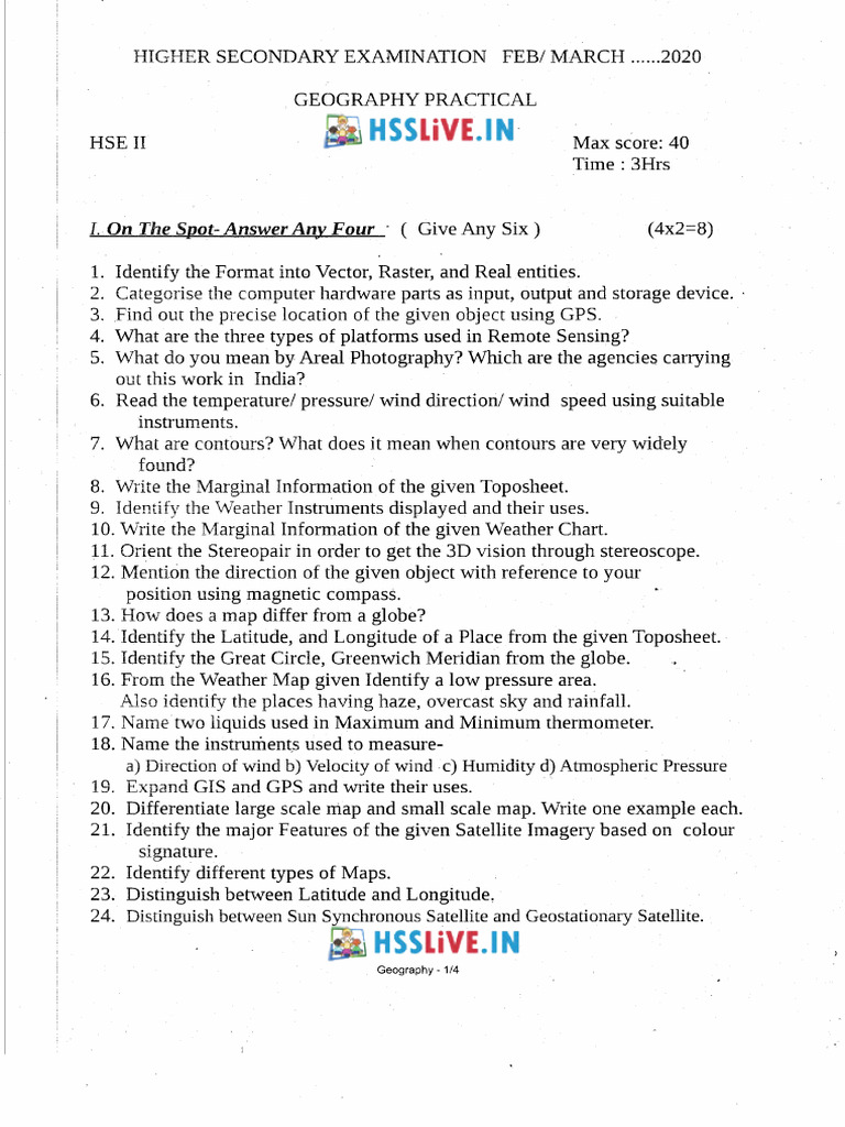 Hsslive Xii Geography Practical QN 2020 | PDF | Geographic Information ...