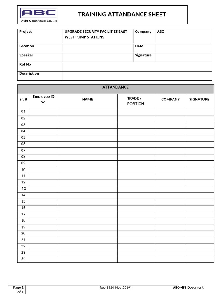 Training Attendance Sheet | PDF