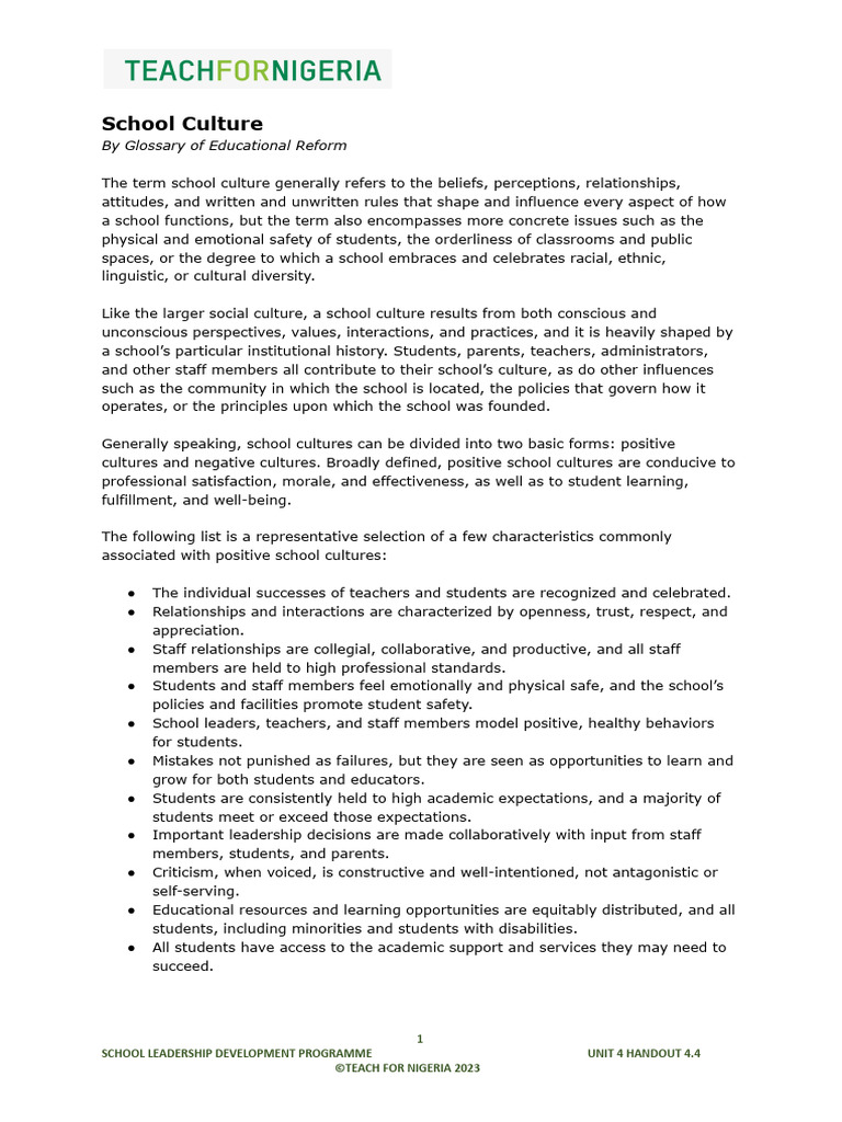 Understanding School Culture Dynamics | PDF | Teachers | Attitude ...
