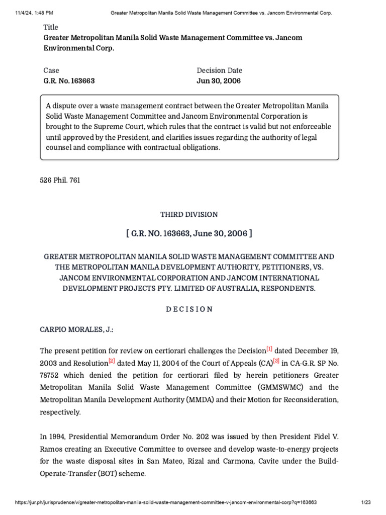 Greater Metropolitan Manila Solid Waste Management Committee vs. Jancom ...