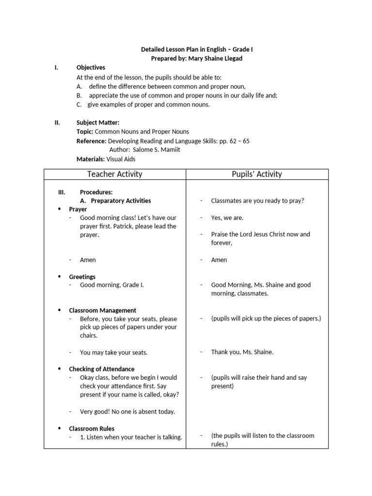 Common vs Proper Nouns Lesson Plan | PDF | Lesson Plan | Noun