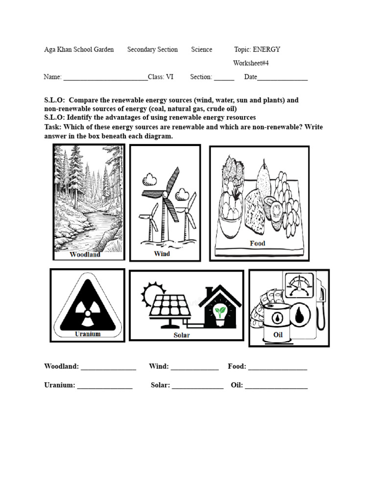 Grade 6 Energy Sources Worksheet | PDF
