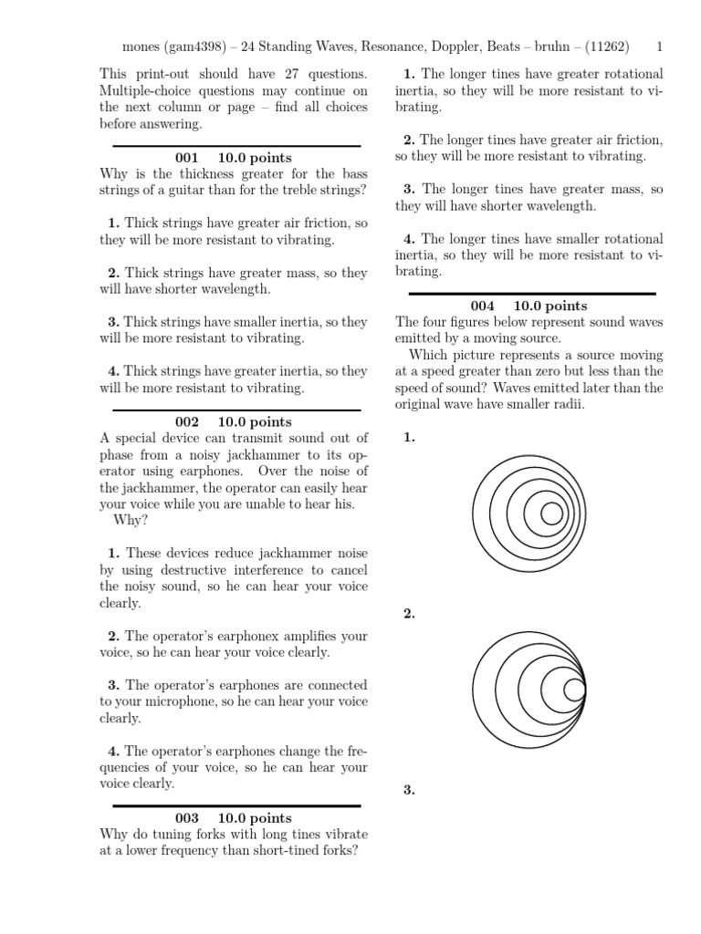 24 Standing Waves, Resonance, Doppler, Beats-Problems | PDF | Frequency ...