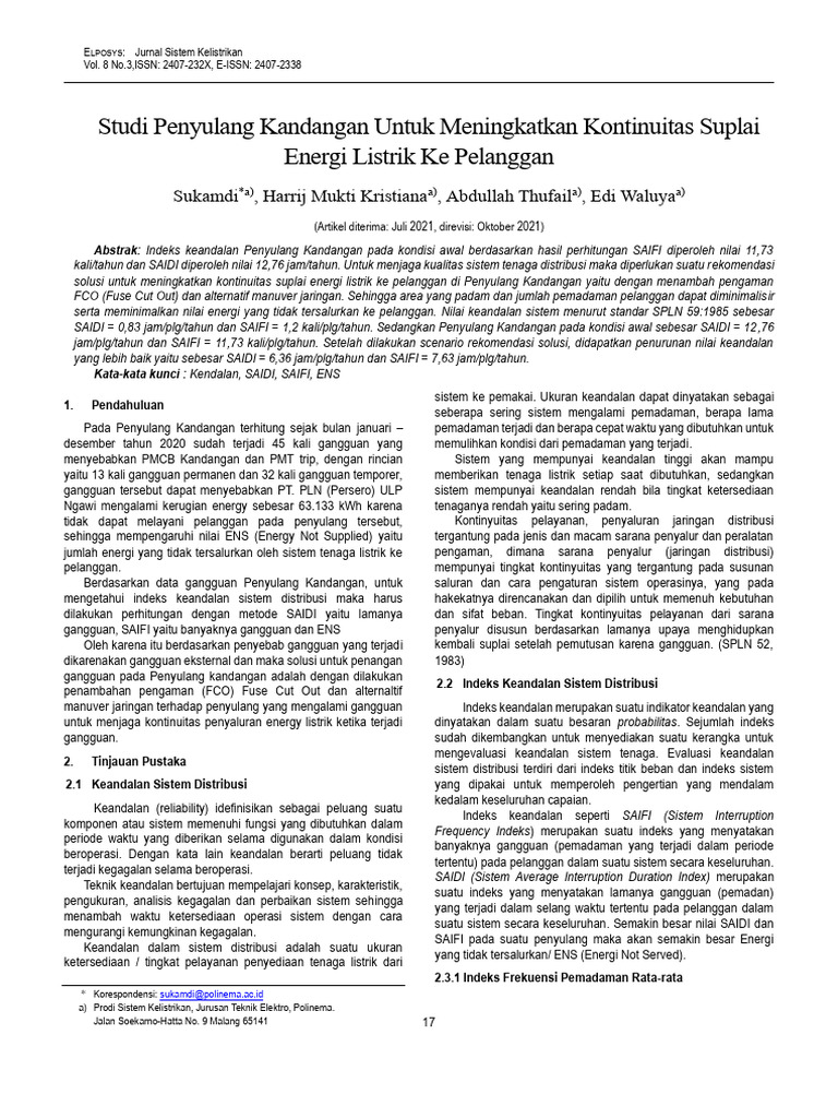 Meningkatkan Keandalan Penyulang Kandangan | PDF