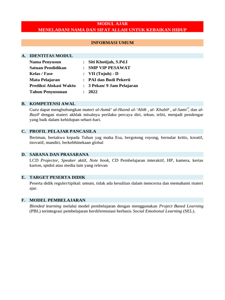 Modul Ajar Kelas 7 PAI - Bab 2 | PDF