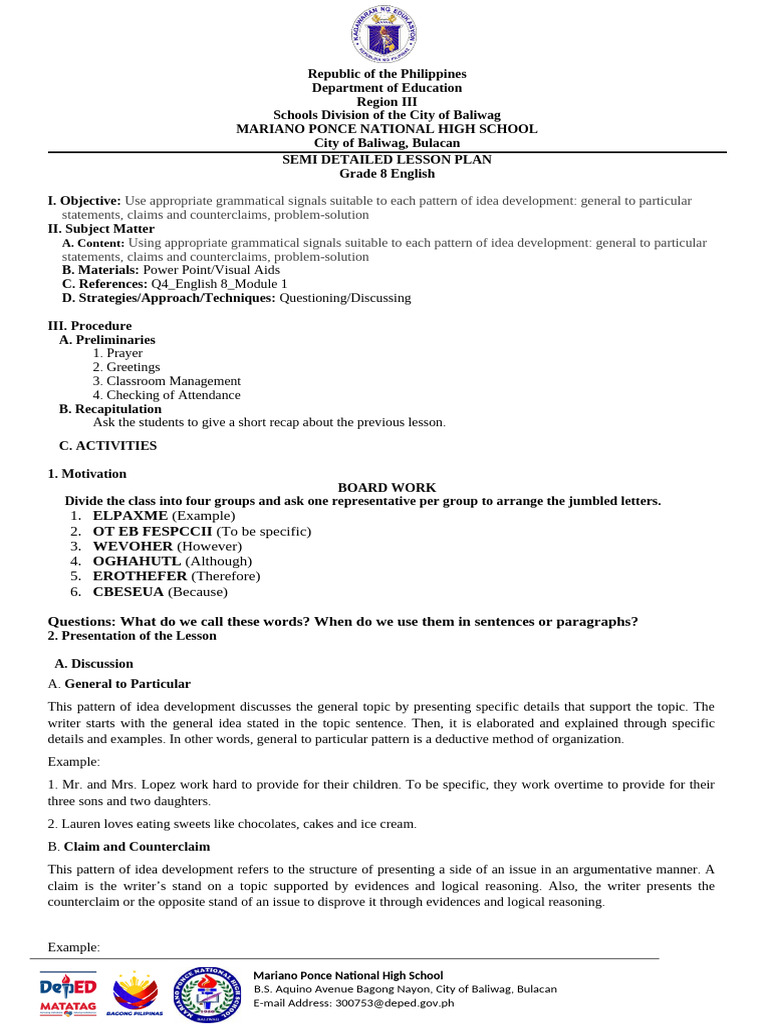 SEMI DETAILED GRADE 8 QUARTER 4 MODULE 1 FEB 11 With Corrections | PDF ...