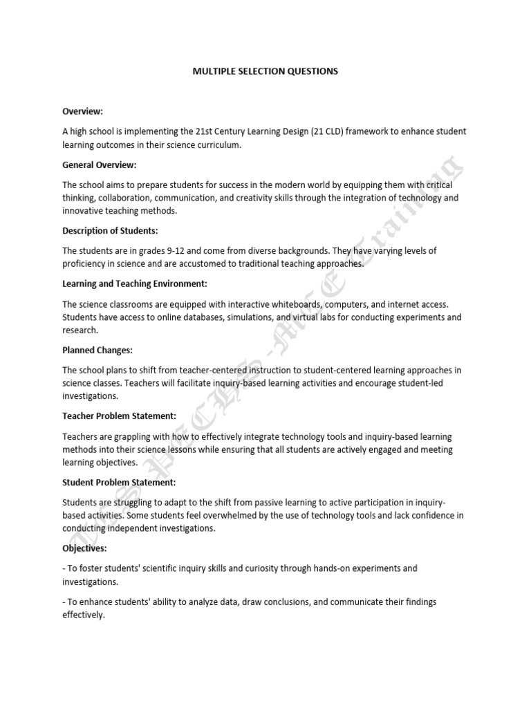 Multiple Selection Questions | PDF | Inquiry Based Learning | Teaching ...