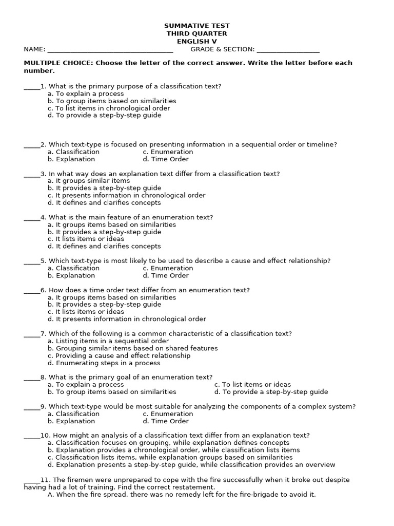 SUMMATIVE TEST_g5 | PDF