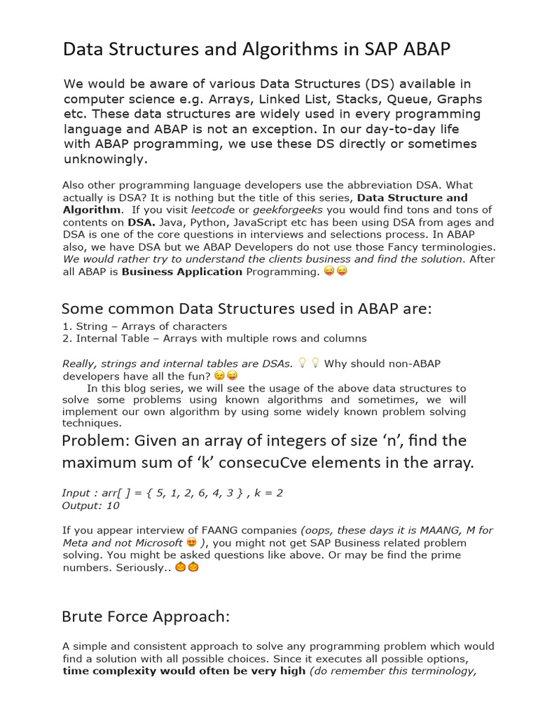 ABAP Data Structures & Algorithms Guide | PDF | Pointer (Computer Programming) | Control Flow